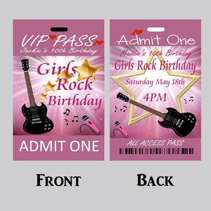 Backstage Pass Rock N Roll Party Invitations, Personalized Rock Band ...
