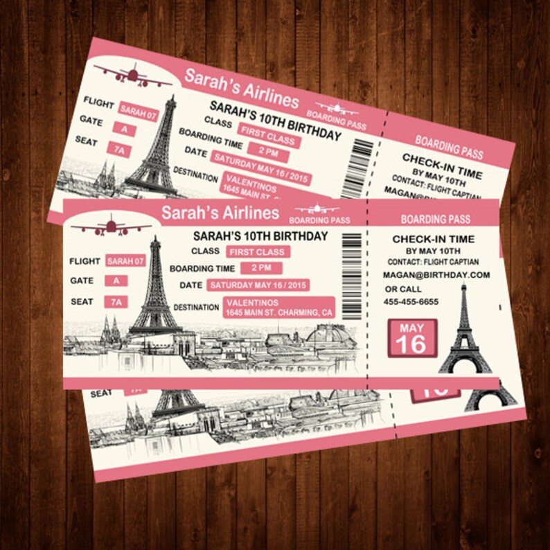 Custom Boarding Pass Birthday Invitation Personalized Paris - Etsy
