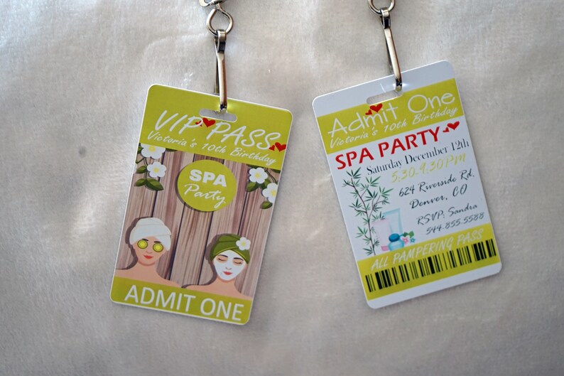 Spa Party VIP Pass Lanyard Birthday Invitations Spa Pamper | Etsy
