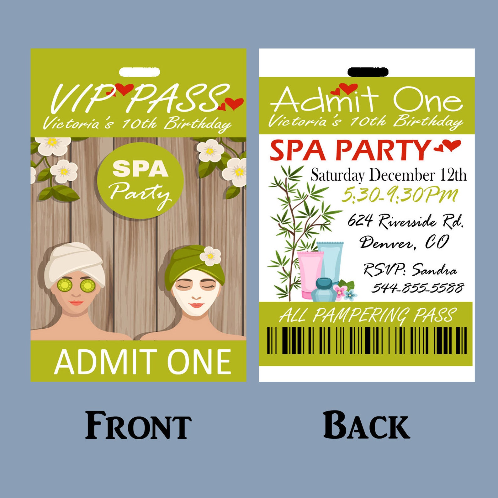 Spa Party, VIP Pass Lanyard Birthday Invitations, Spa Pamper Party ...