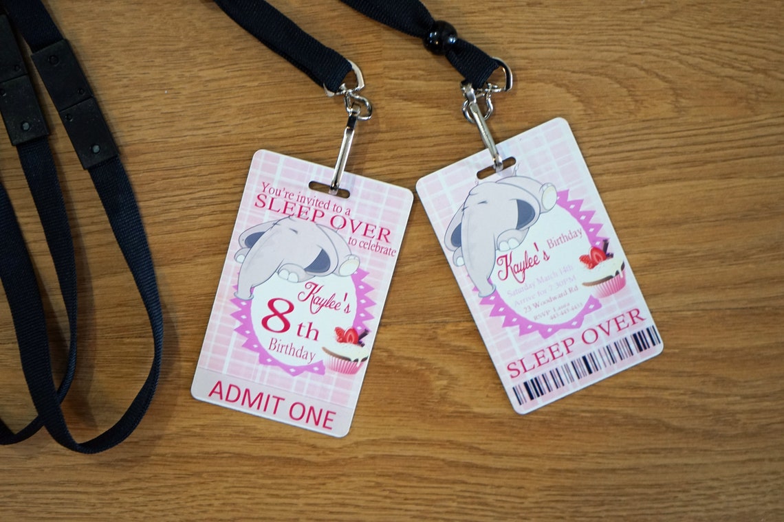 Sleepover Party VIP Pass, Lanyard Birthday Invitations, Children's ...
