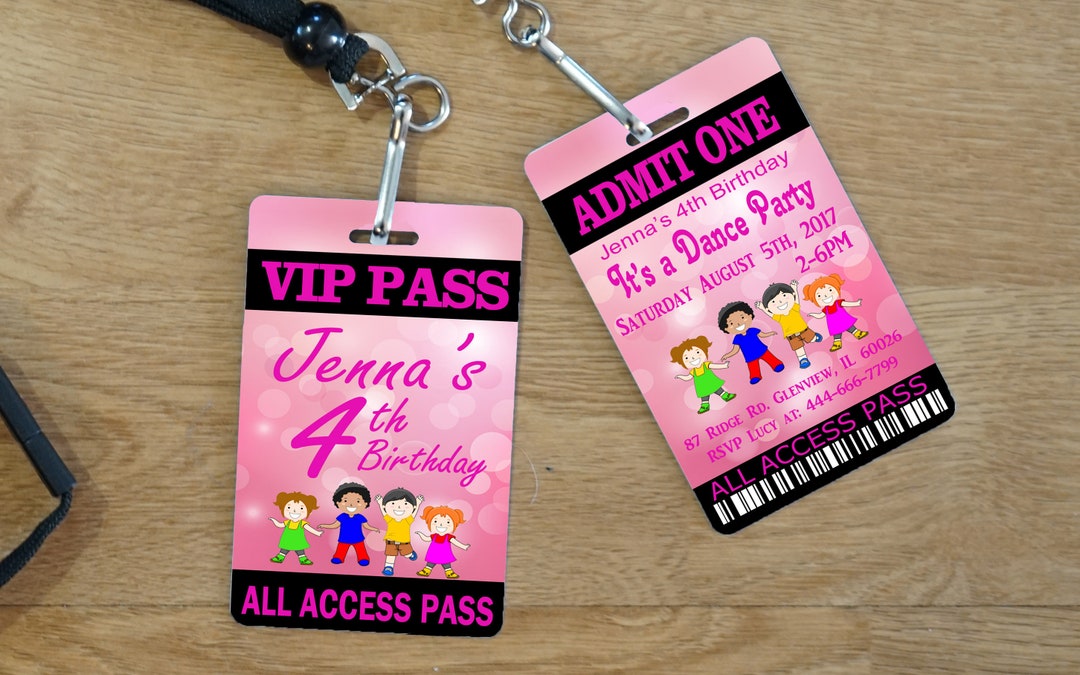 Children's Party Invitations, Personalized VIP Pass Birthday Invitation ...