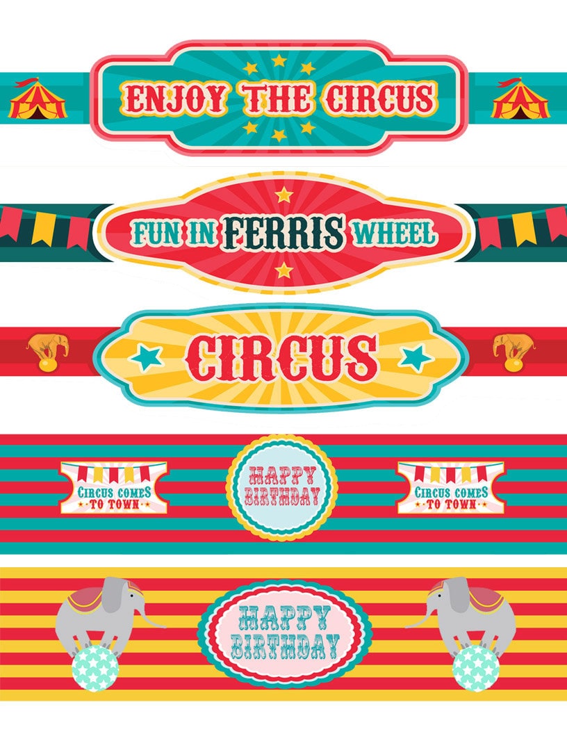 Circus Water Bottle Labels Birthday Printable Circus Labels | Etsy