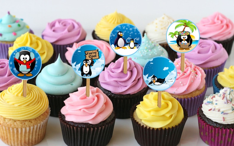 Penguin Cupcake Toppers Printable Penguin Theme Instant - Etsy
