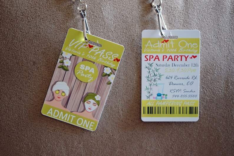 Spa Party VIP Pass Lanyard Birthday Invitations Spa Pamper | Etsy