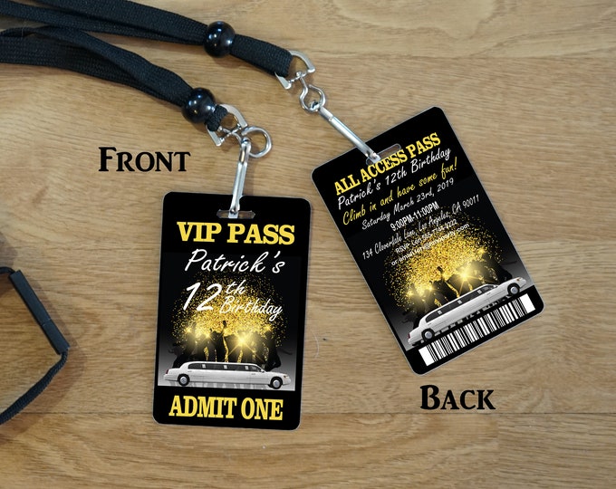 VIP PASS, Limo Pass, Birthday Party, 21st Birthday, Backstage Pass ...