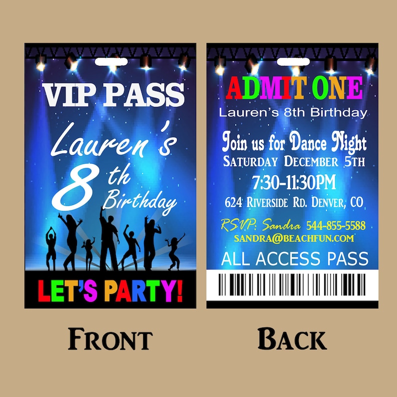 Personalized Birthday Invitation, VIP Pass, Backstage Pass Invite ...