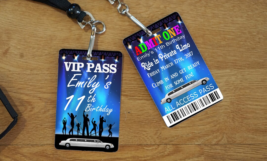 Limousine VIP Pass Lanyard Birthday Invitations Limousine Party ...