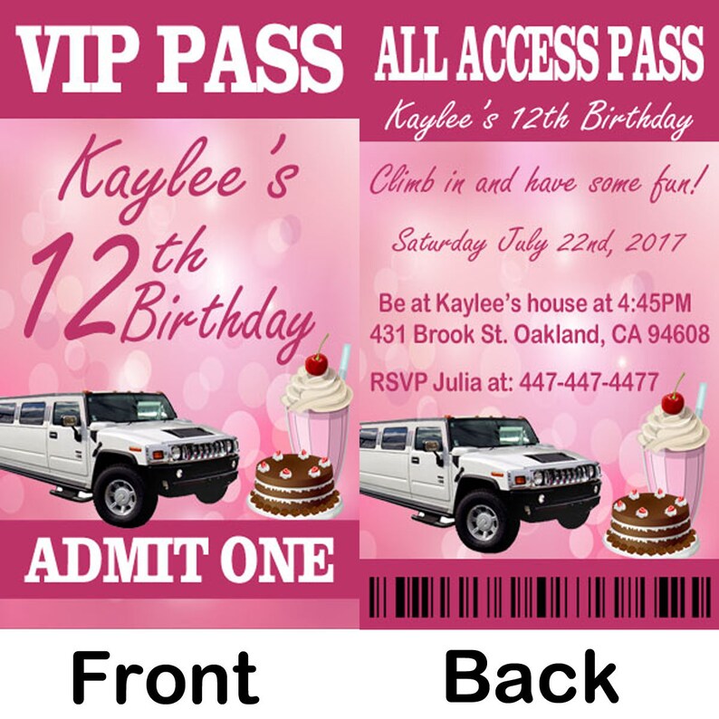Limousine Party Invitations, Personalized VIP Limo Invitation, Hummer ...