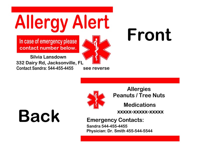 Allergy Alert Card, Medical Alert Card, Allergy Wallet Card, Food ...