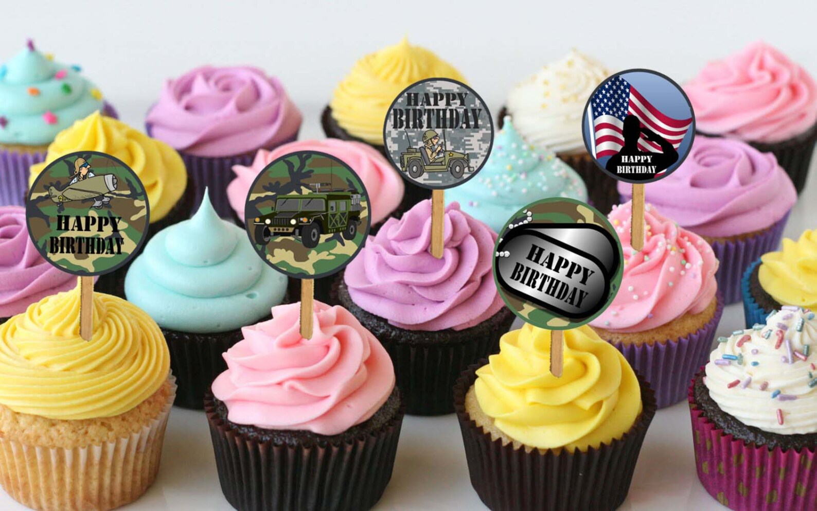 Army Printable Cupcake Toppers Instant Download Party Supply Digital ...