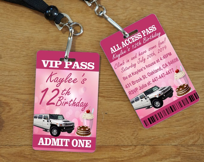 VIP PASS, Limo Pass, Birthday Party, 21st Birthday, Backstage Pass ...