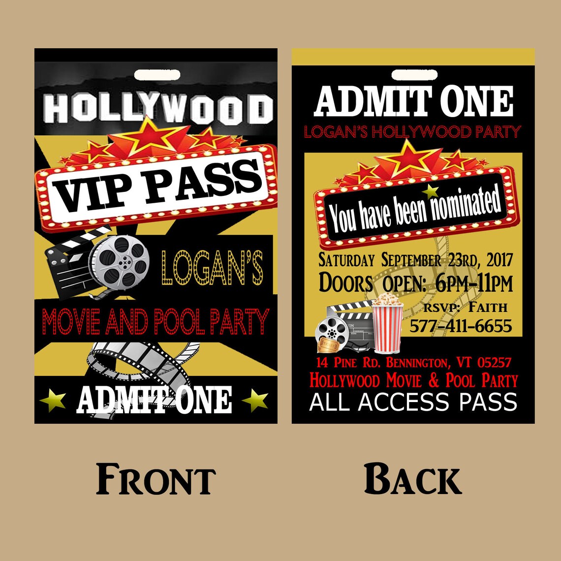 Hollywood VIP Pass Invitations Personalized Hollywood - Etsy