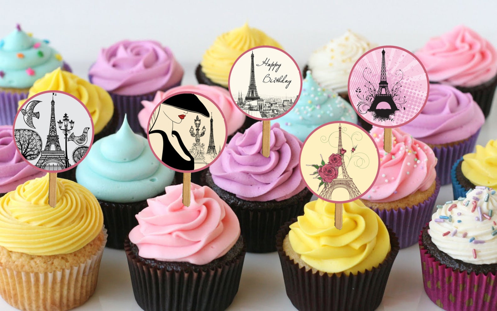 Paris Printable Cupcake Toppers Instant Download Party Supply Digital ...