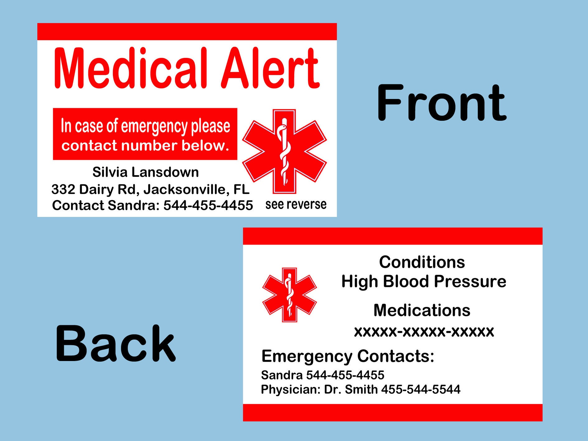 Medical Alert Card Emergency Alert Card Medical Wallet Card - Etsy Canada