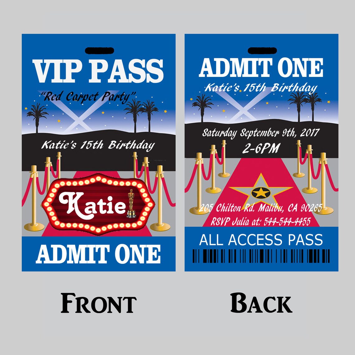 Red Carpet Party Invitations Personalized VIP Pass Hollywood - Etsy