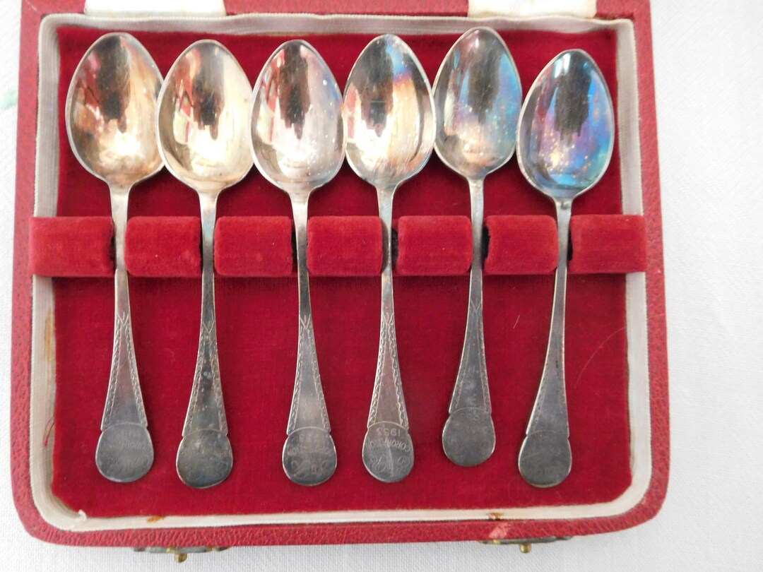Boxed Set 6 Coronation Spoons Queen Elizabeth II, 1953, W R Humphreys ...