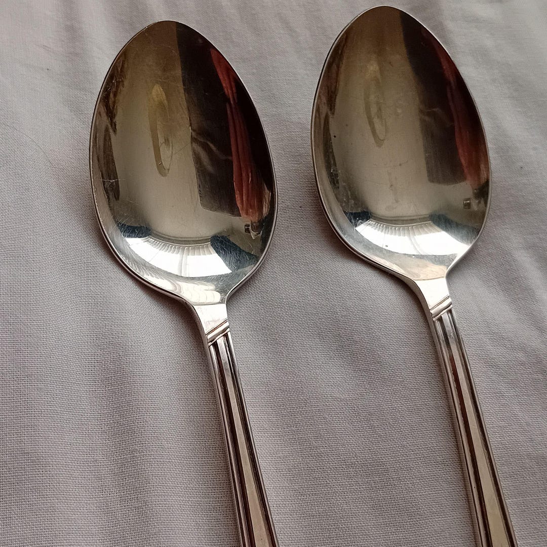 Set 2 Viners Silver Rose Pattern Serving Spoons, Larbe Bowl Plated EP ...