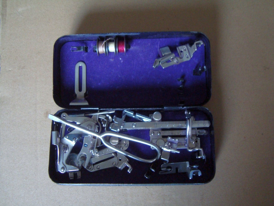 SINGER Black Tin With Accessories Attachments Case Box Godzilla Tin ...