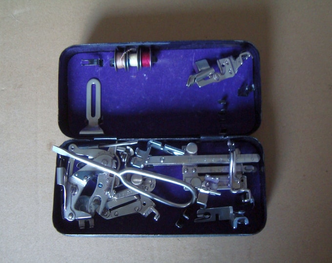 SINGER Black Tin With Accessories Attachments Case Box Godzilla Tin ...