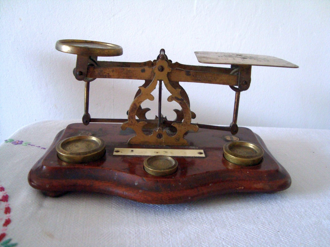 Antique British Postal Scales Brass and Wood Imperial Measures in Ozs ...