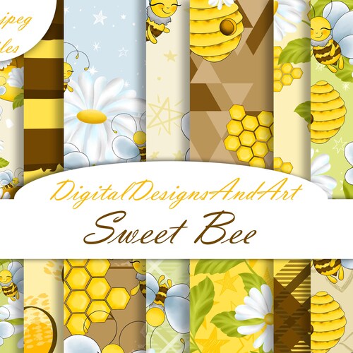 Bee Digital Paper Bees Pattern Cute Bee Paper Daisy Paper - Etsy