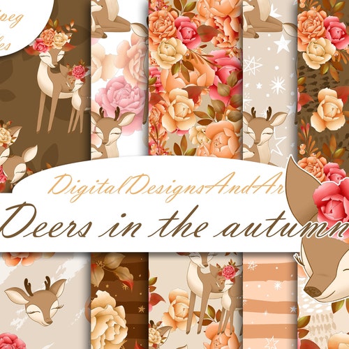 Deer Digital Paper Forest Deer Pattern Deer Pattern Autumn | Etsy