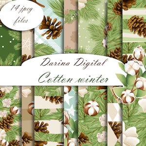 Winter Digital Paper, Pine Digital Paper, Pine Cone Paper, Cotton Paper ...