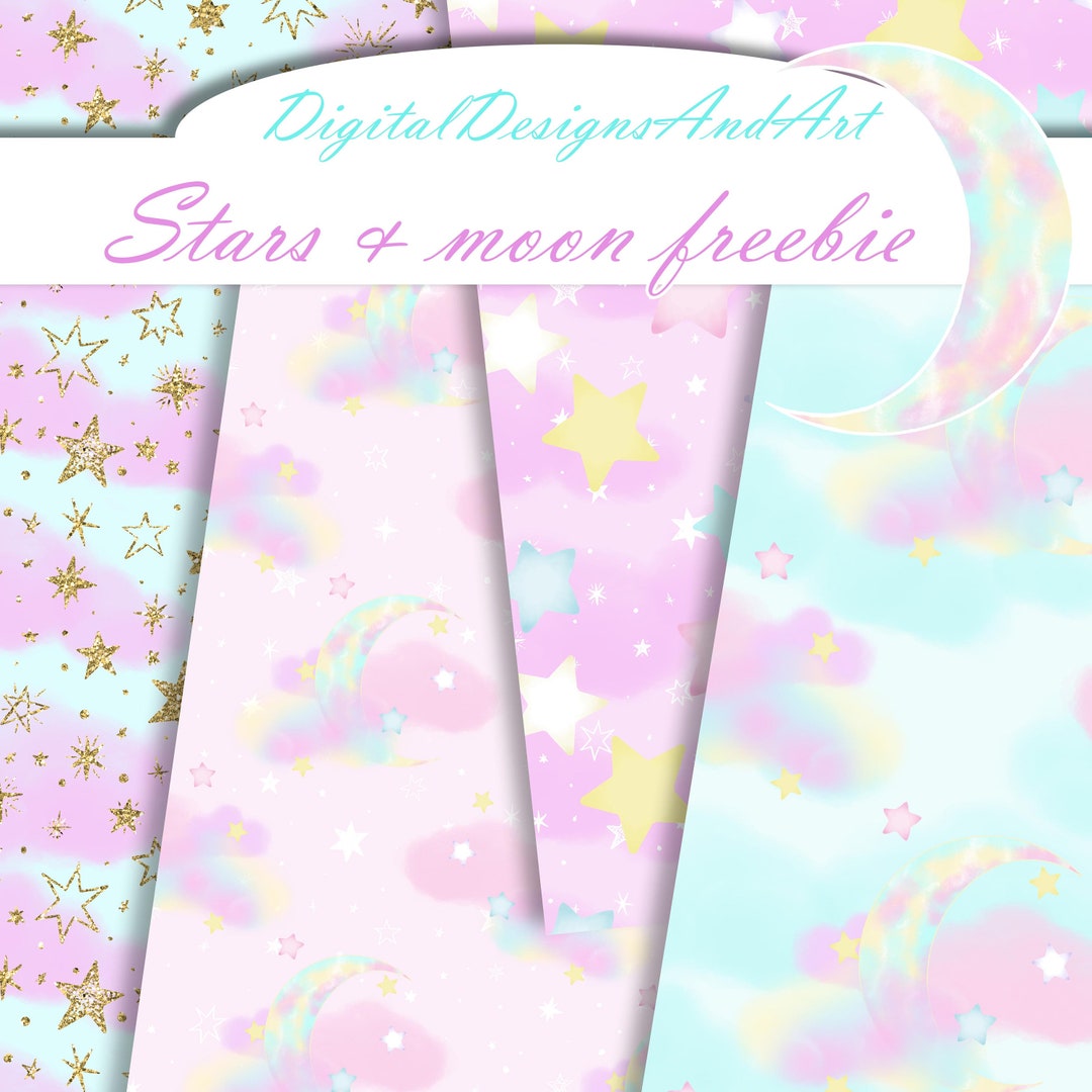Stars and Moon Digital Paper, Free Seamless Paper, Pink Sky, Freebie ...