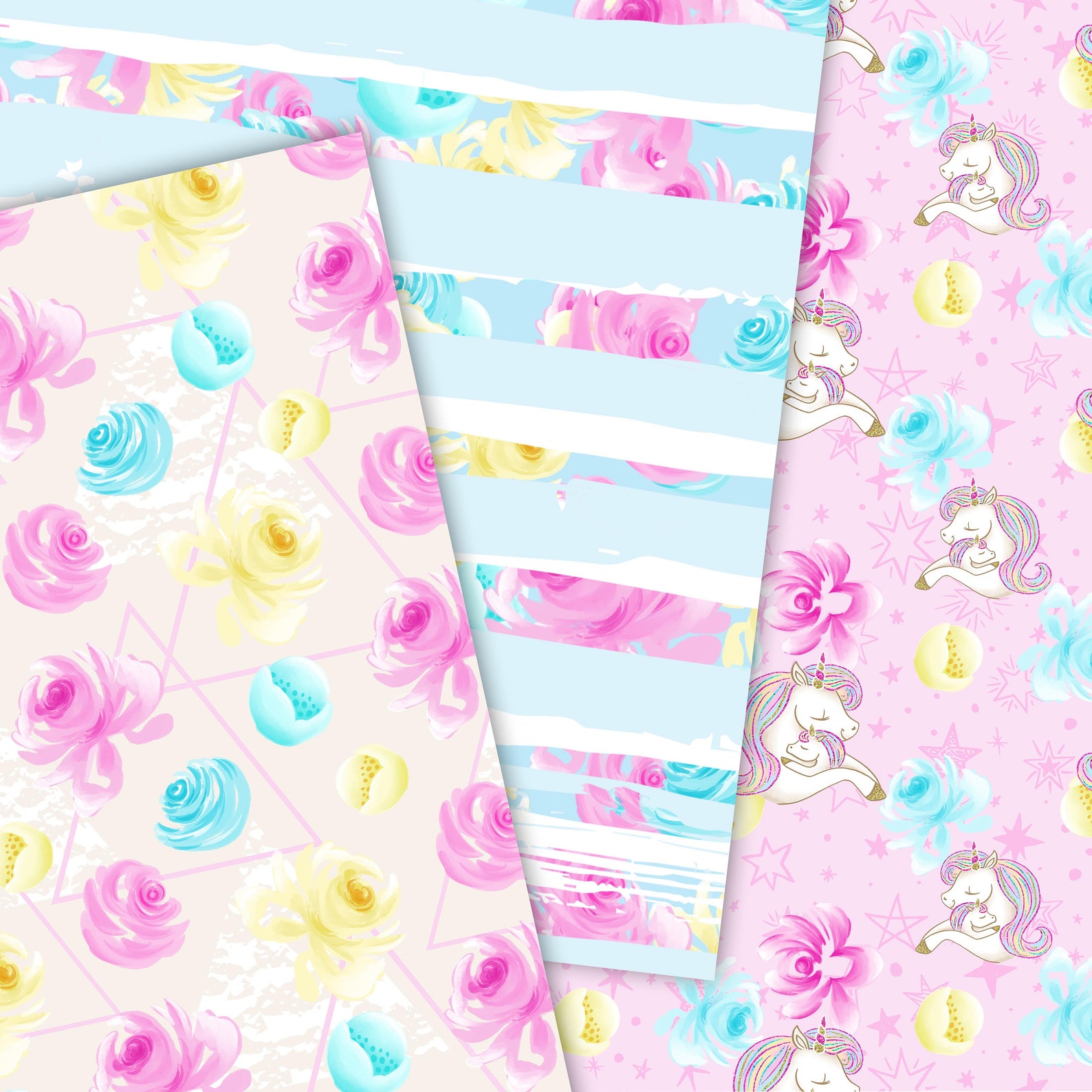 Unicorn Digital Paper Unicorns Patterns Colorful Unicorns - Etsy