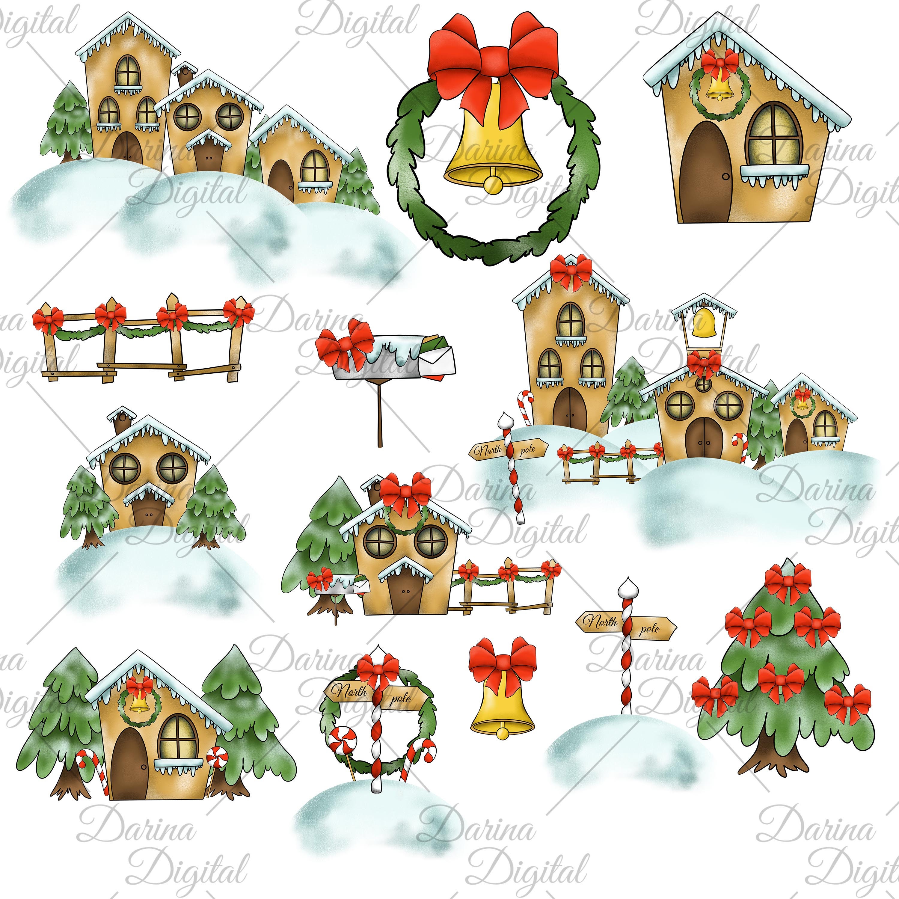 Christmas Houses Clipart Christmas Clipart North Pole - Etsy