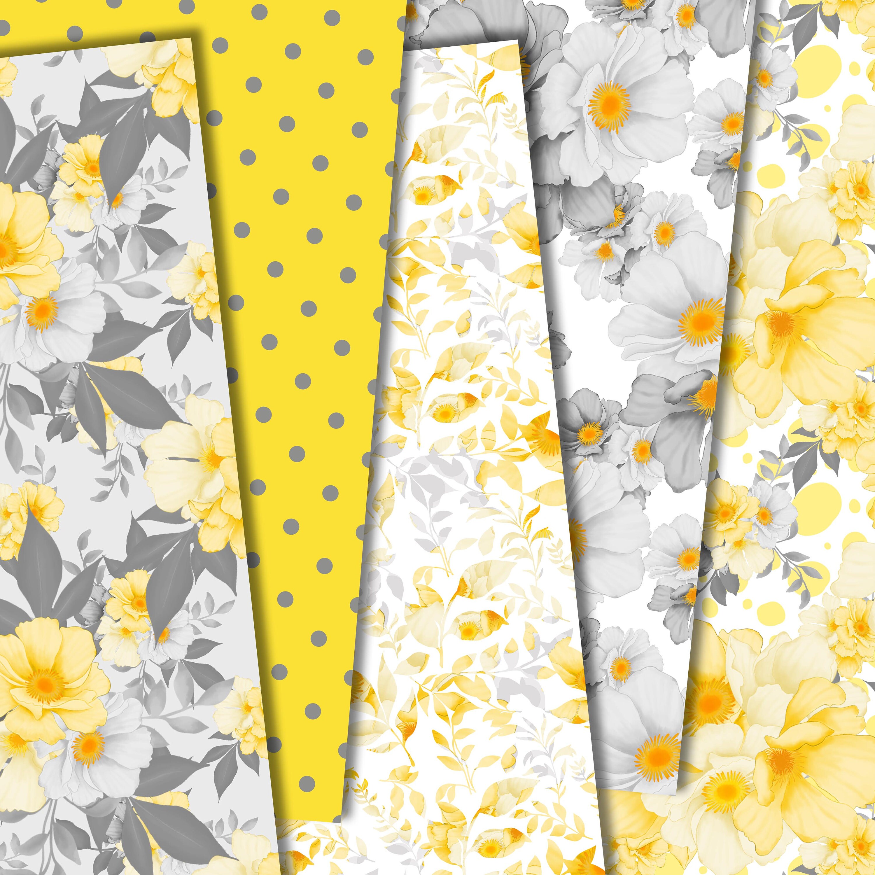 Floral Digital Paper Pack Yellow Flower Papers Digital | Etsy