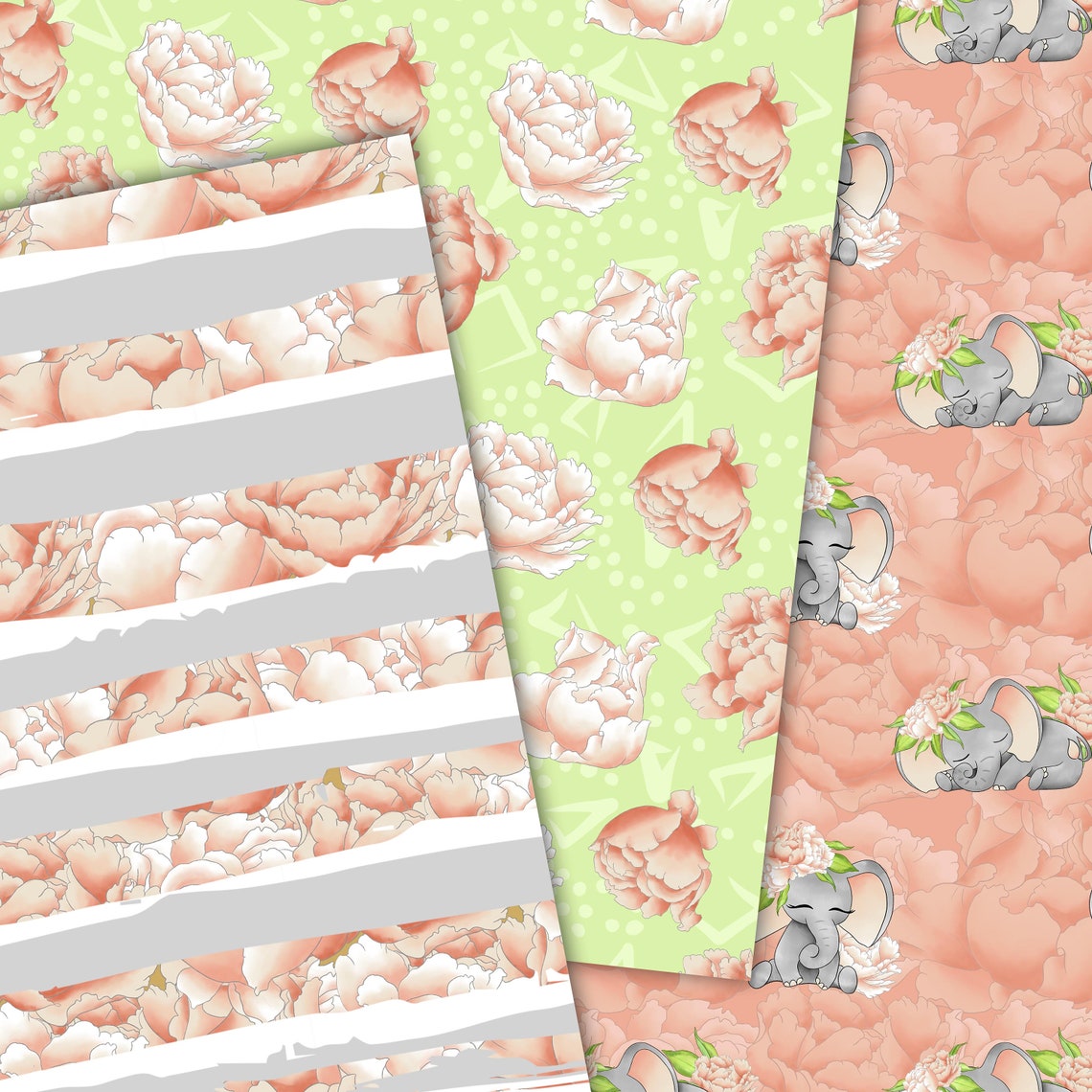 Elephant Paper, Elephant Pattern, Baby Digital Paper, Baby Pattern ...