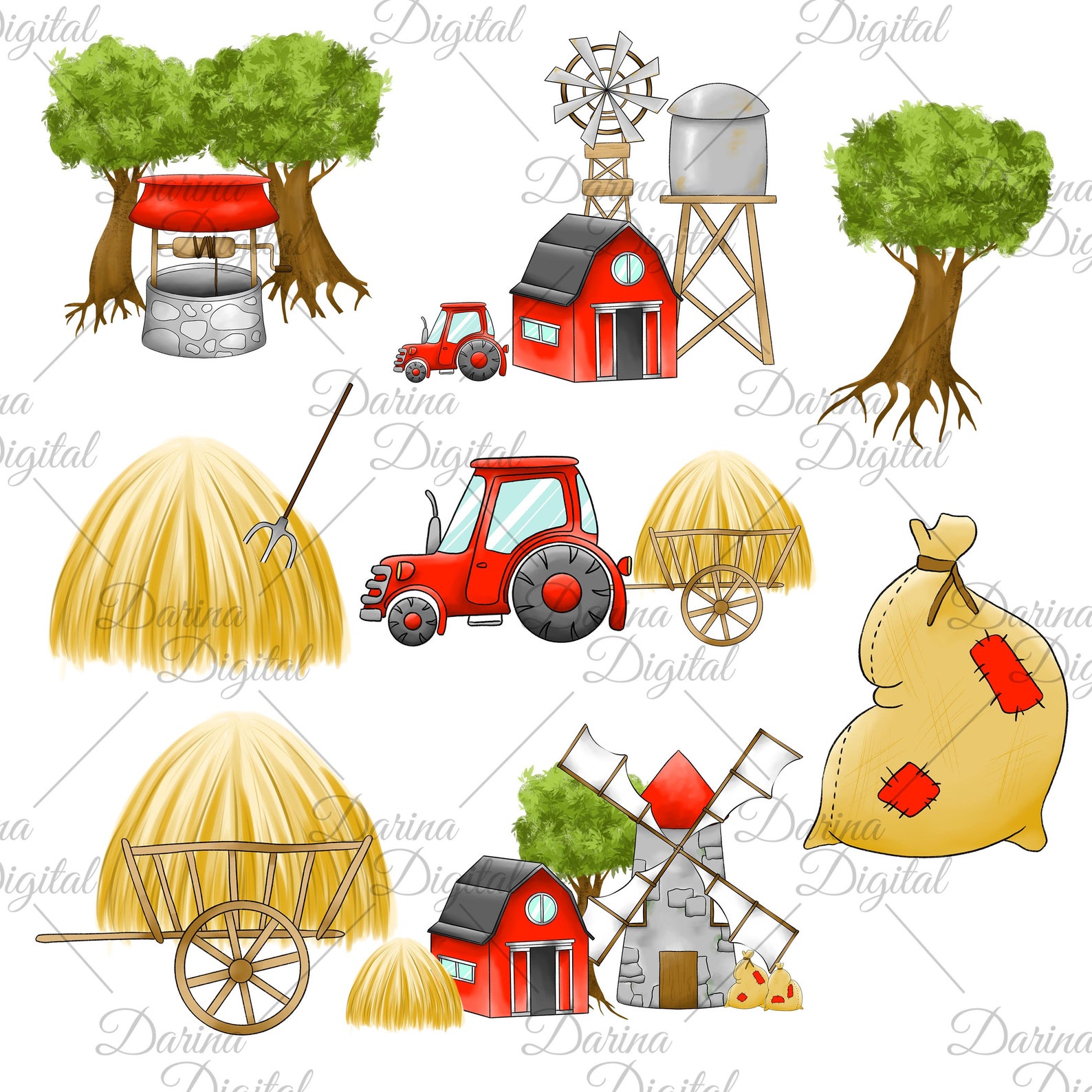 Farm house clipart Farm clipart Watercolor country clipart | Etsy