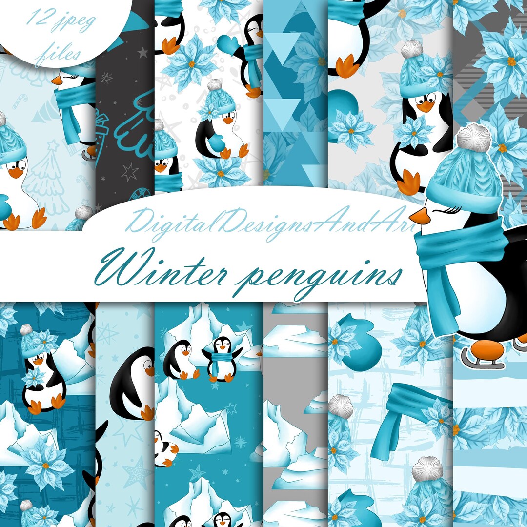 Penguins Paper, Seamless Pattern, Winter Planner Paper, Scrapbook Paper ...