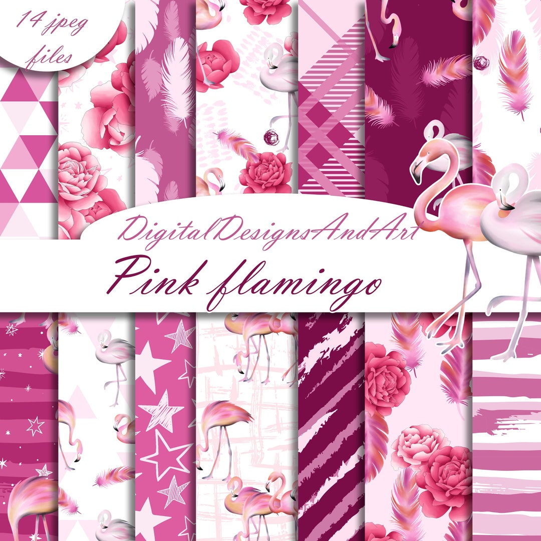 Flamingo Digital Paper, Flamingo Pattern, Planner Supplies, Sticker ...