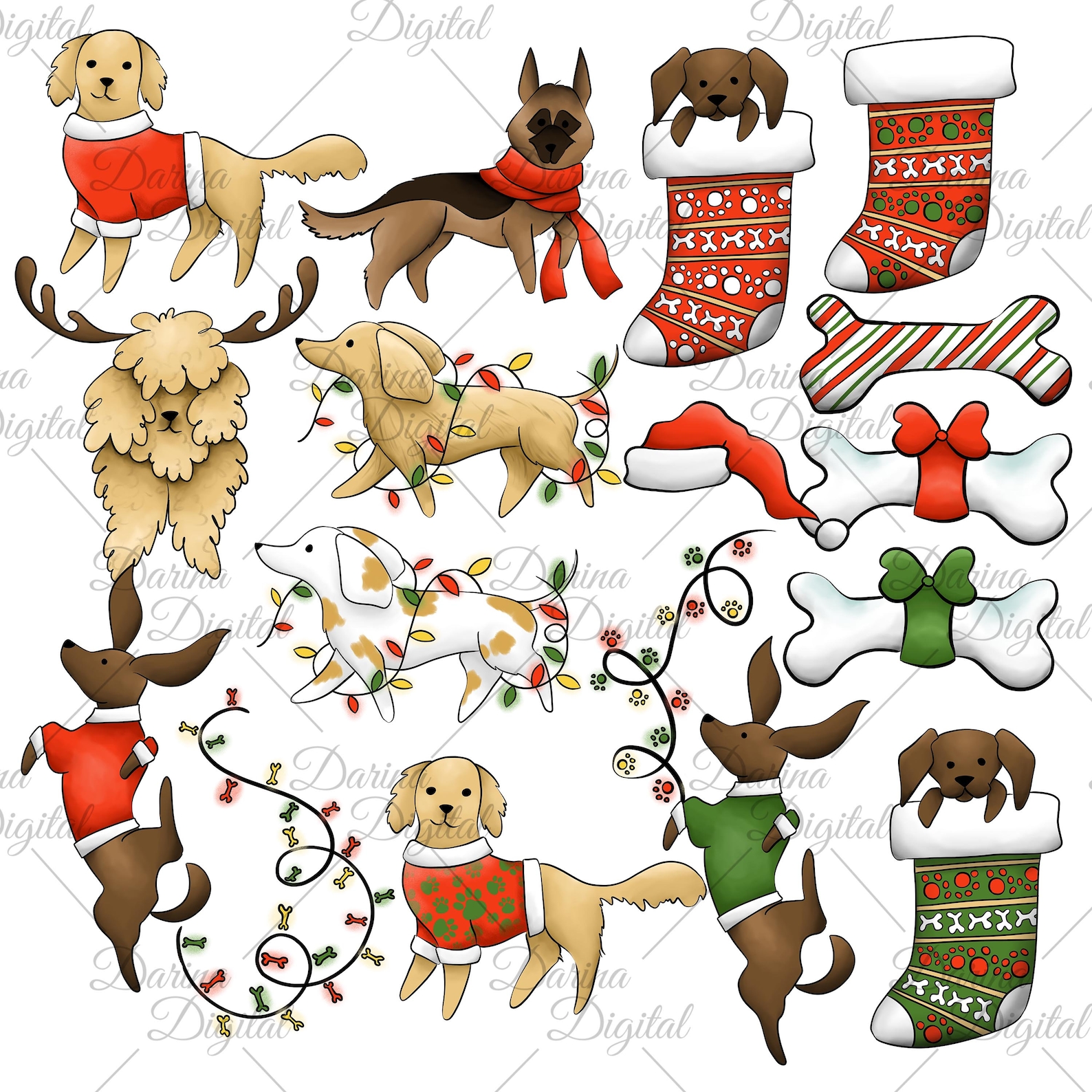 Christmas dogs clipart Christmas clipart Dog clipart Puppy | Etsy