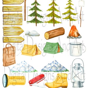 Watercolor Camping Item Clipart, Forest and Mountains Clipart, Nature ...