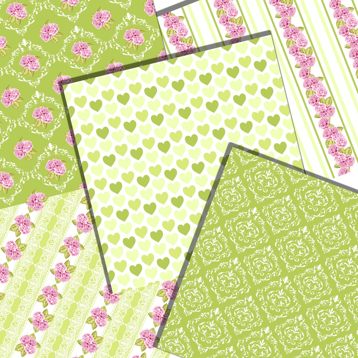 Green Rose Digital Paper Rose Digital Paper Floral Papers - Etsy