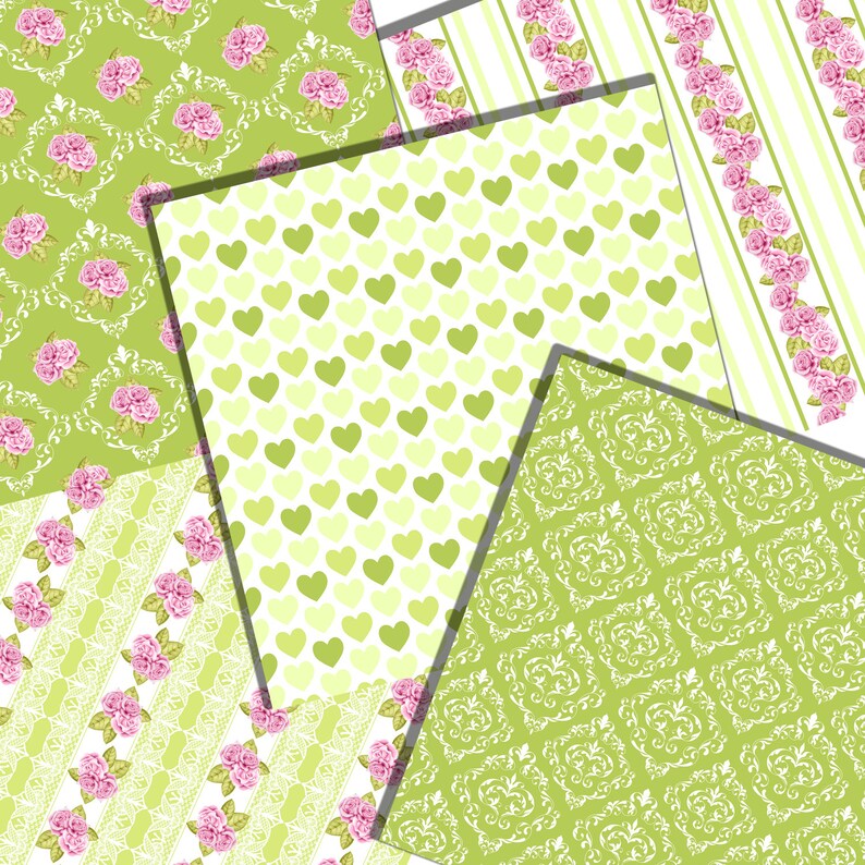 Green Rose Digital Paper Rose Digital Paper Floral Papers - Etsy