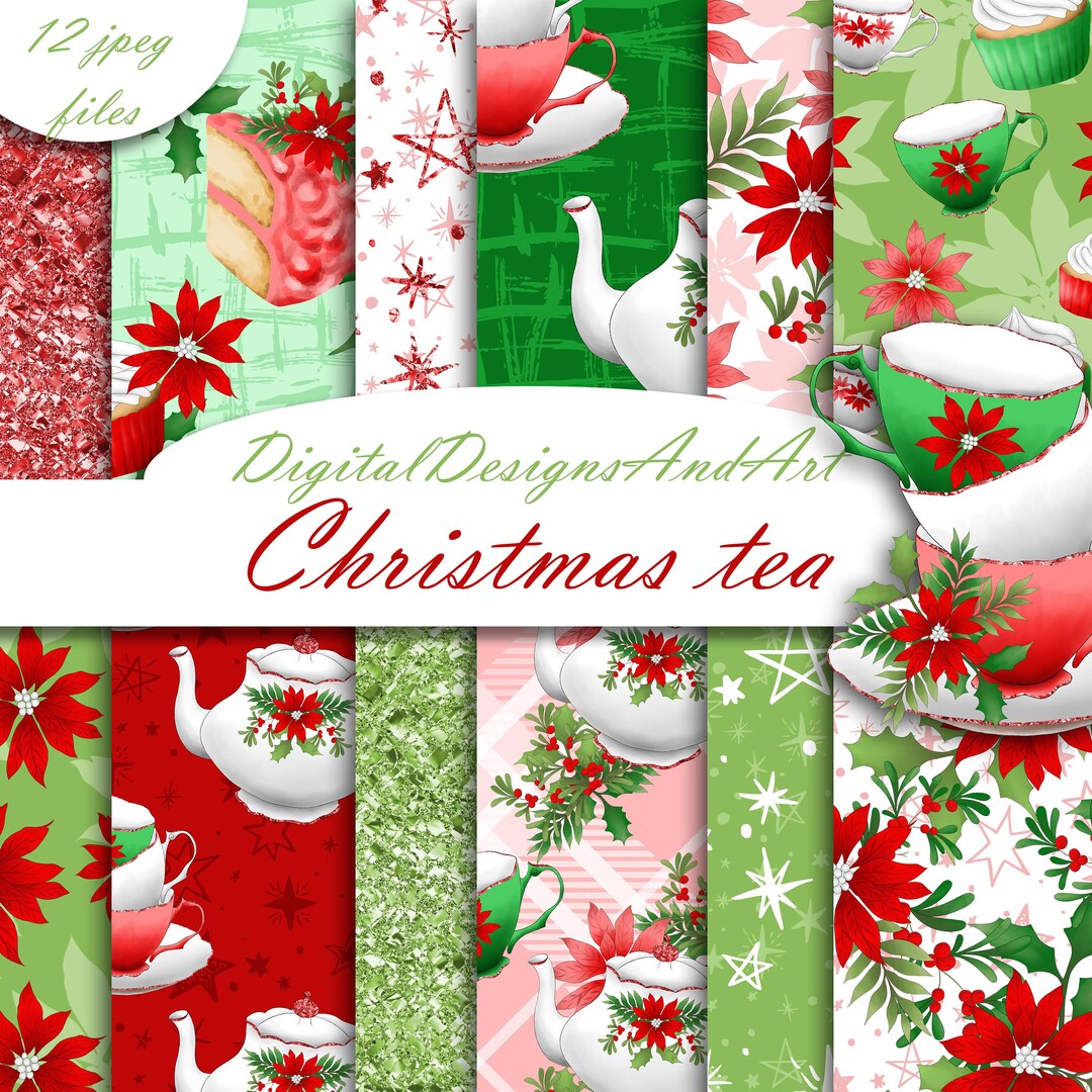 Christmas Tea Paper, Tea Digital Paper, Tea Pattern, Cake Paper, Tea ...