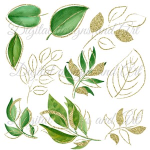 Green Leaves Clipart, Glitter Leaves, Leaves Illustration, Wedding ...