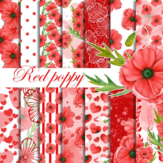 Poppies Watercolor Digital Paper Floral Watercolor Backgrounds ...