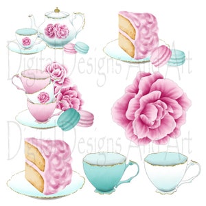 Tea Clipart, Teapot Clipart, Watercolor Tea Party Clipart, Cake ...