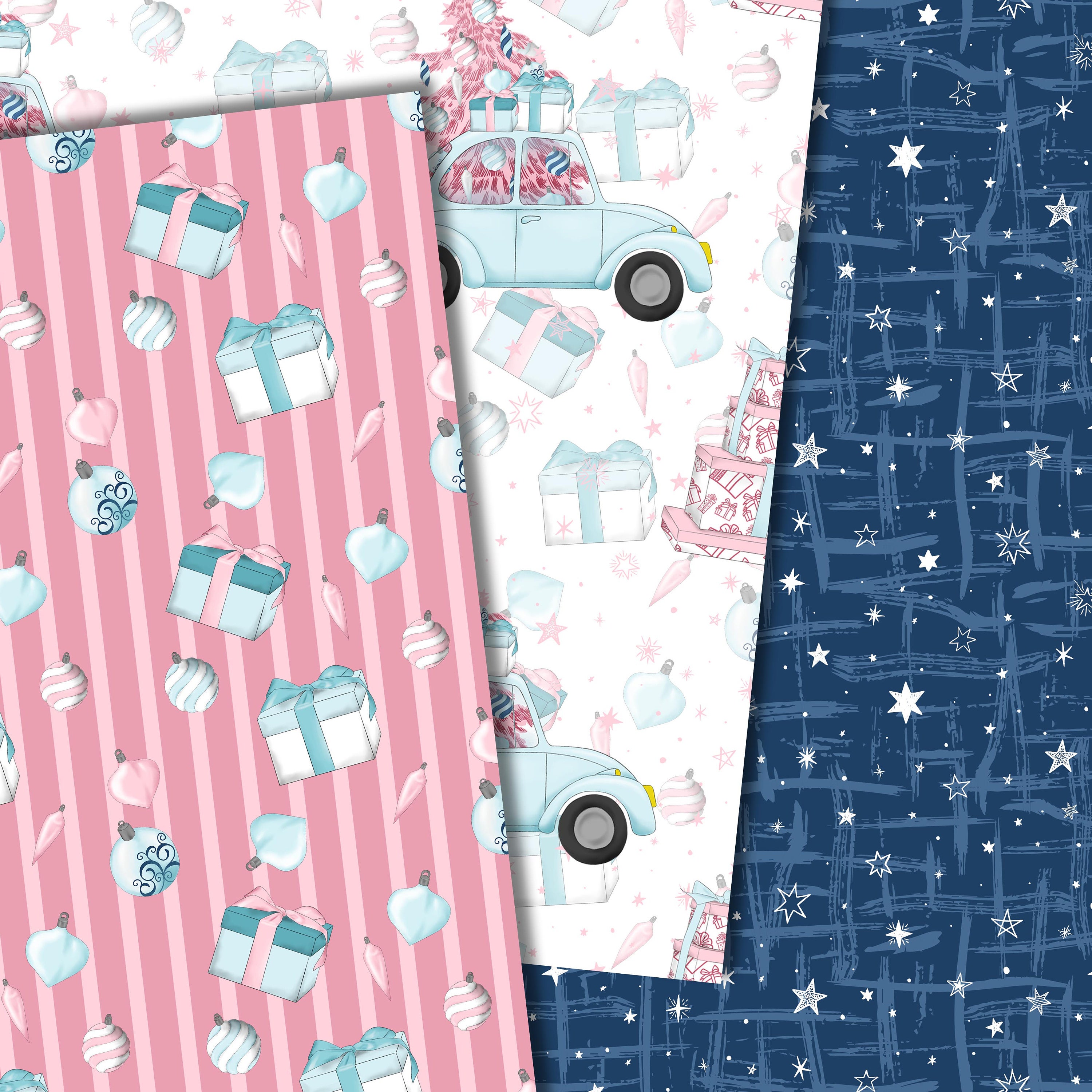 Pink Christmas Paper Pack Seamless Paper Christmas Pattern | Etsy