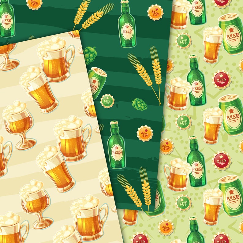 Beer Digital Paper, Beer Pattern, Oktoberfest Paper, Beer Glass Paper ...