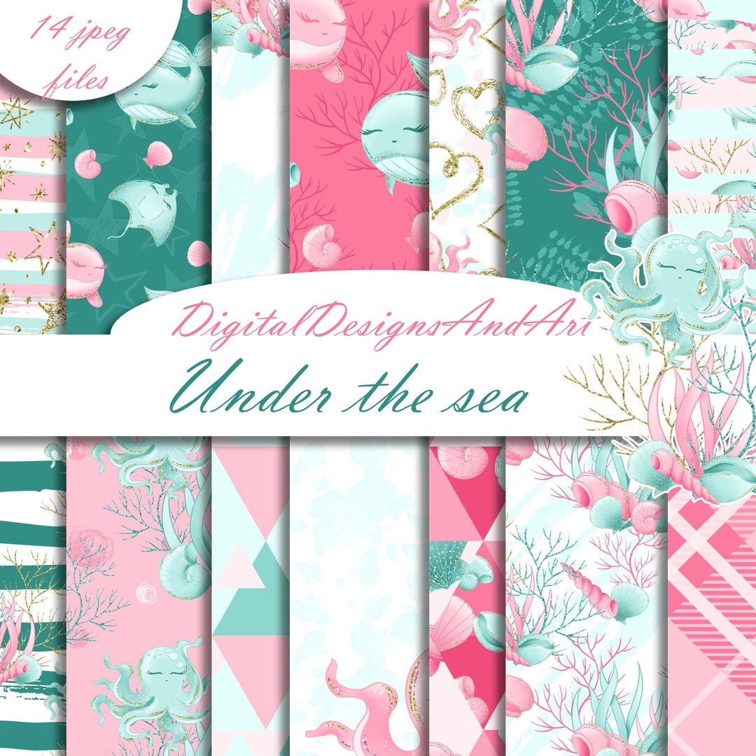 Sea Animals Digital Paper, Sea Paper, Animals Pattern, Watercolor Paper ...