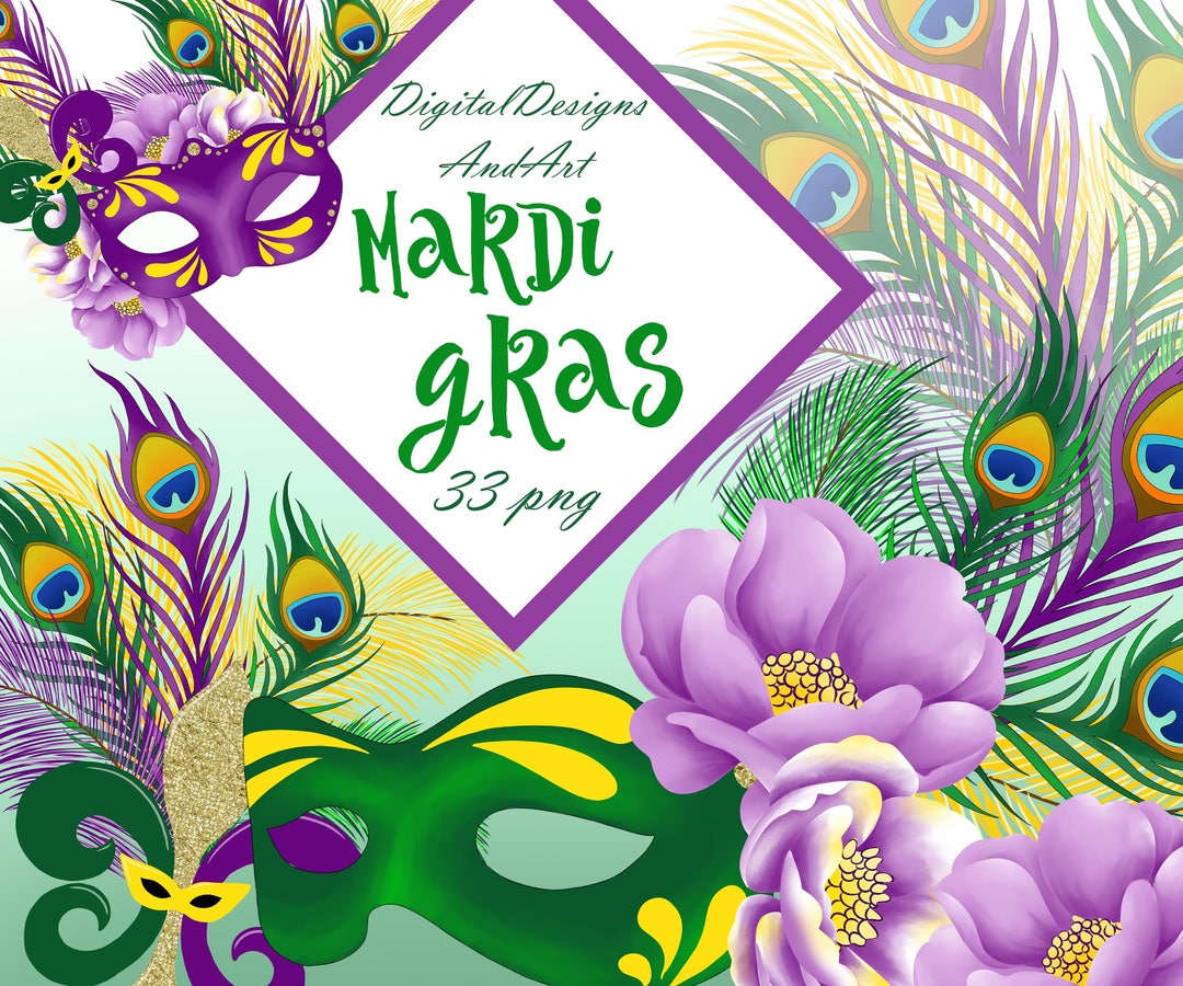 Mardi Gras Clipart, Glitter Clipart, Feather Clipart, Peacock Feathers ...