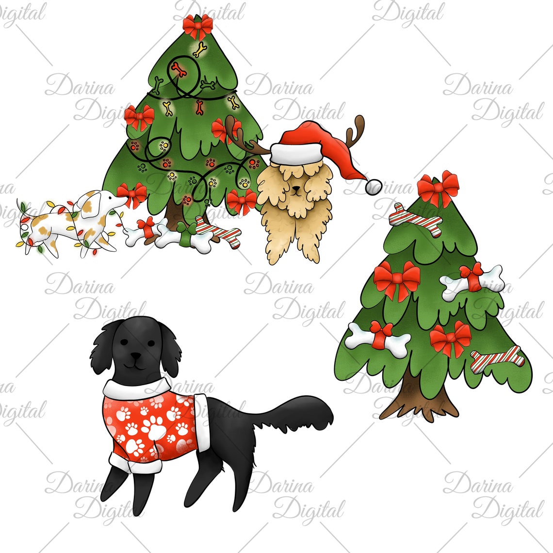Christmas dogs clipart Christmas clipart Dog clipart Puppy | Etsy