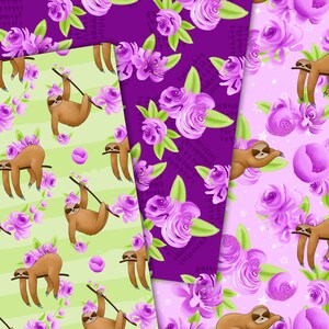 Sloths Digital Paper, Sloth Pattern, Animal Paper, Watercolor Paper ...